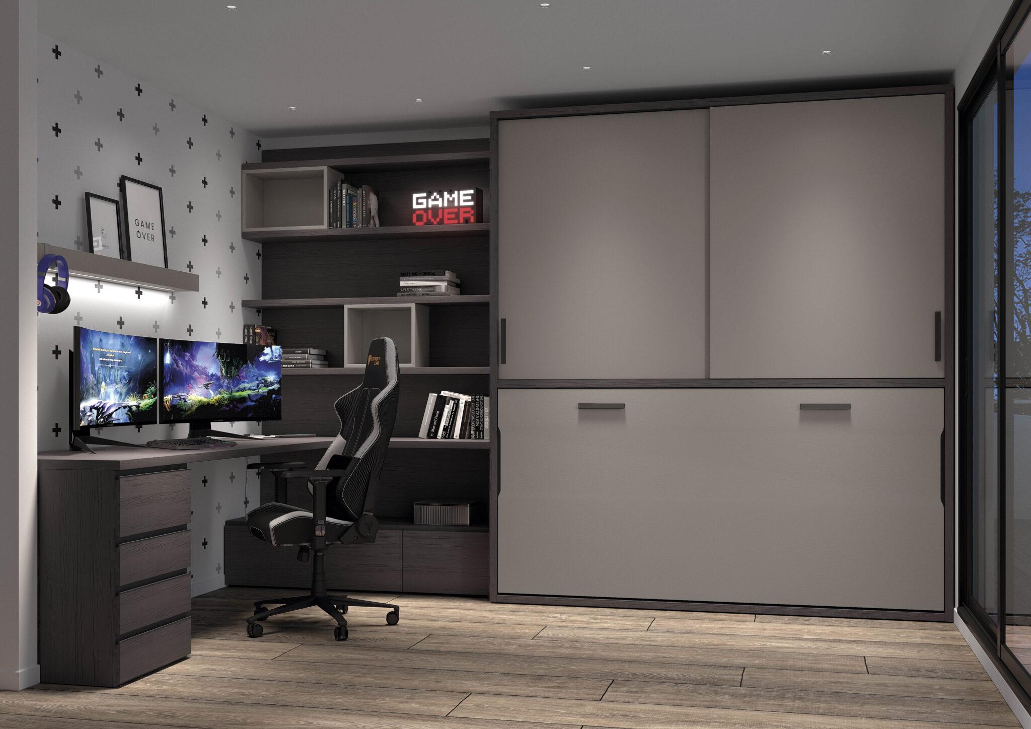 Dormitorio juvenil para gamer con mucho espacio para jugar - Xíkara