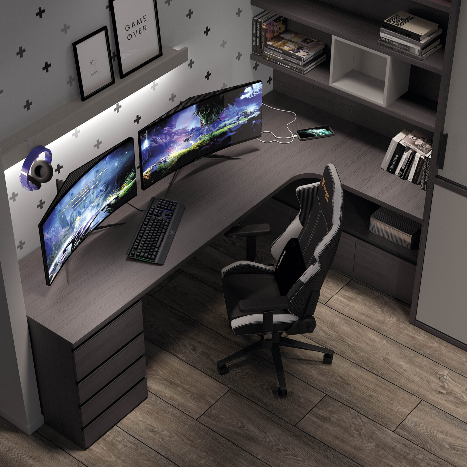 Dormitorio juvenil para gamer con mucho espacio para jugar - Xíkara